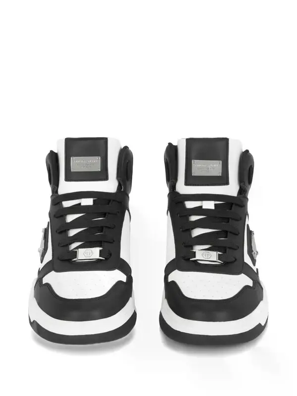 Philipp Plein Perforated Logo Detail High Top Sneakers - White