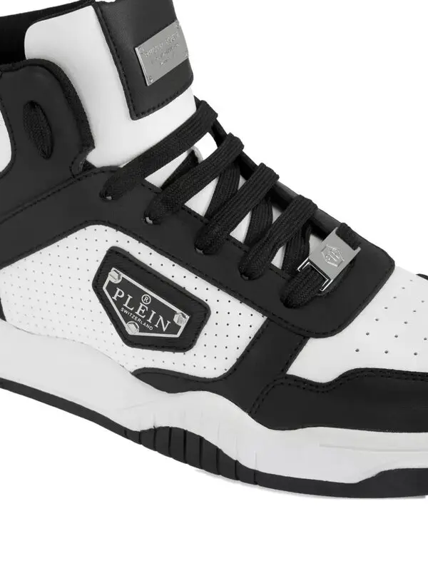 Philipp Plein Perforated Logo Detail High Top Sneakers - White