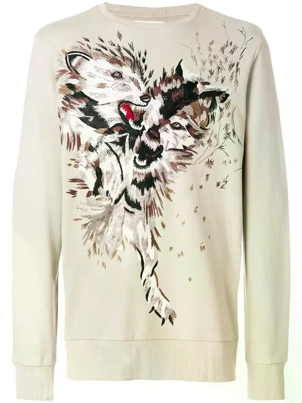 IH NOM UH NIT Wolf Embroidered Sweatshirt - Neutrals