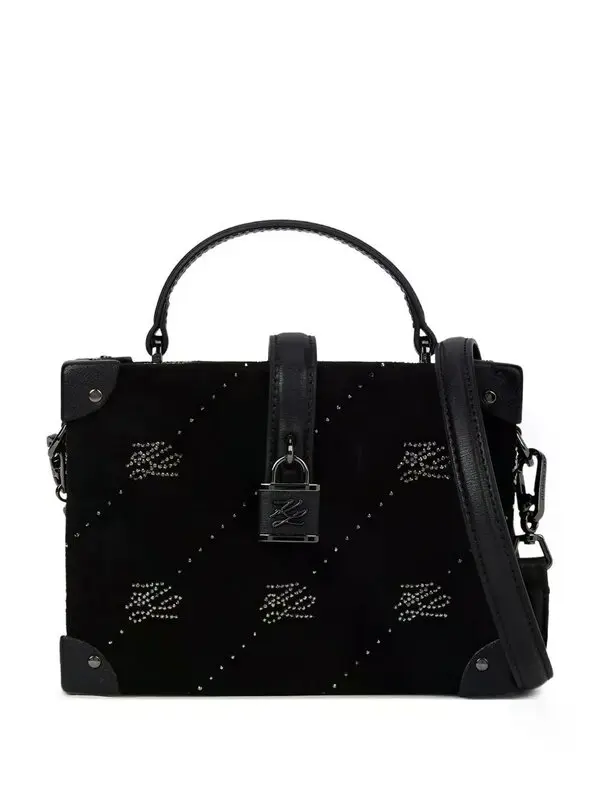 Karl Lagerfeld K/autograph Padlock Rhinestone Trunk Bag - Black