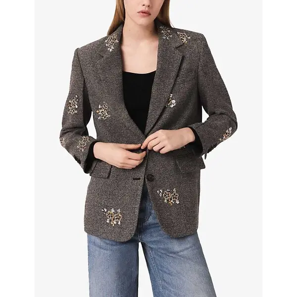 Maje Sequin-embellished Woven Blazer
