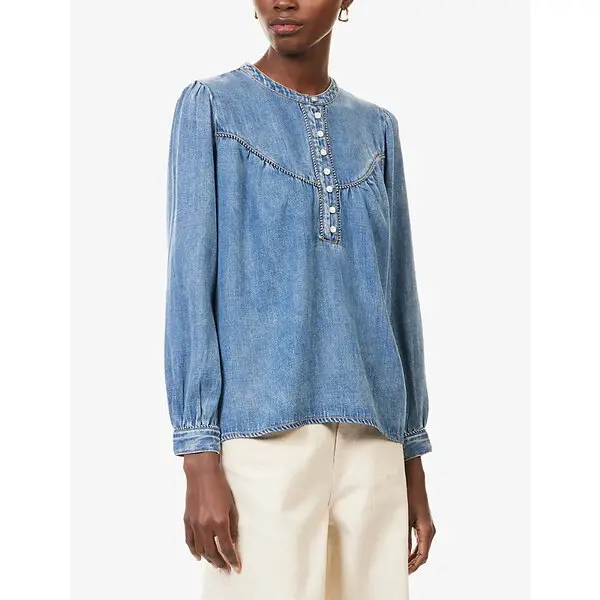Rails Sunna Puffed-shoulders Woven Blouse - Blue Stone