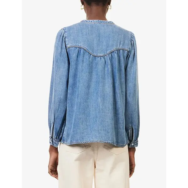 Rails Sunna Puffed-shoulders Woven Blouse - Blue Stone