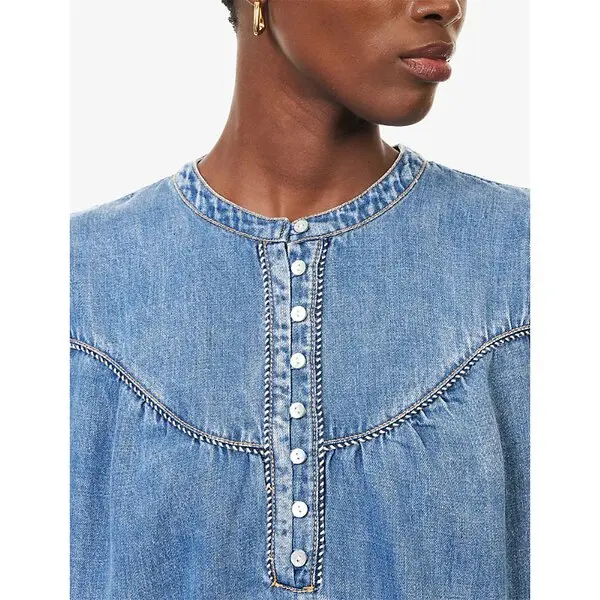 Rails Sunna Puffed-shoulders Woven Blouse - Blue Stone