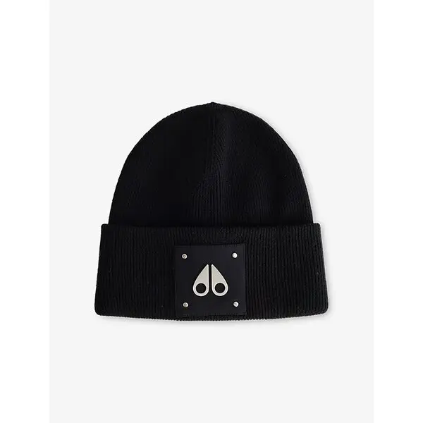 Moose Knuckles Knitted Wool Beanie With Logo Patch - Black