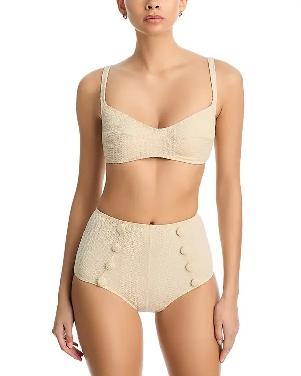 Lisa Marie Fernandez Balconette & High Waist Bikini Set - Natural Seersucker