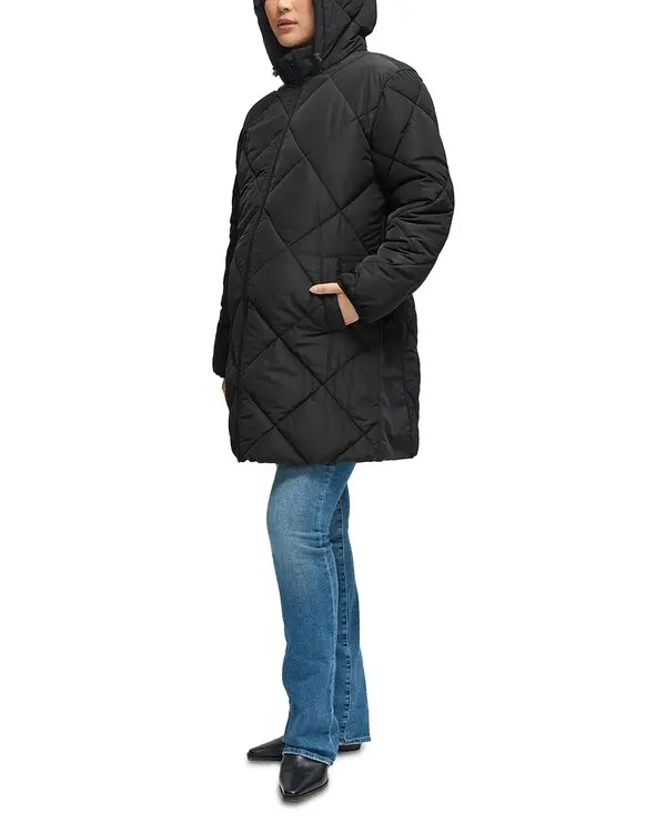 INGRID & ISABEL Longline Puffer Maternity Coat - Black
