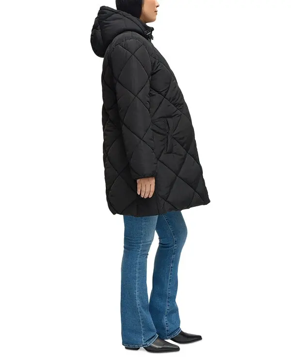 INGRID & ISABEL Longline Puffer Maternity Coat - Black