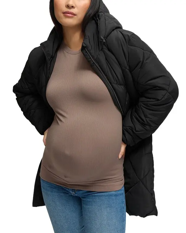 INGRID & ISABEL Longline Puffer Maternity Coat - Black
