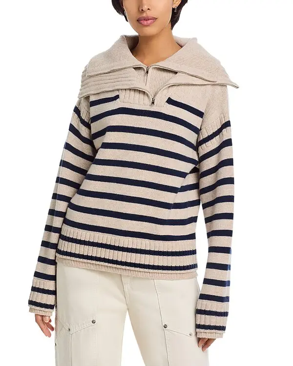 Rag & Bone Ilaria Stripe Half Zip Wool Sweater