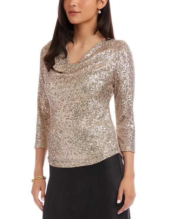 Karen Kane Three Quarter Sleeve Sequin Top - Champagne