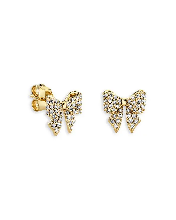 SYDNEY EVAN 14k Yellow Diamond Bow Ribbon Stud Earrings - Gold