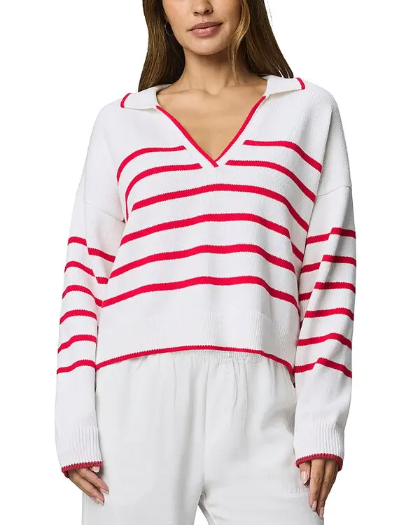 Splendid Arden Striped Polo Sweater - White/rouge