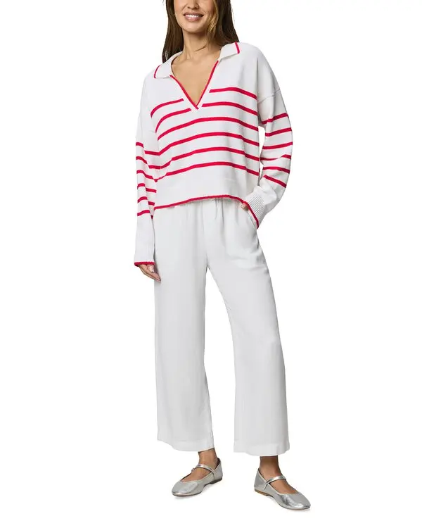 Splendid Arden Striped Polo Sweater - White/rouge