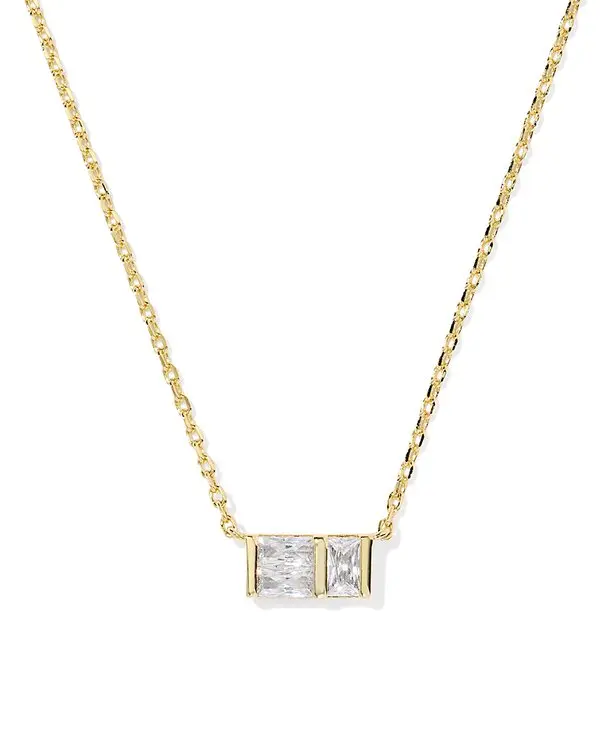 Kendra Scott Jamie Baguette Crystal Pendant Necklace - White/gold