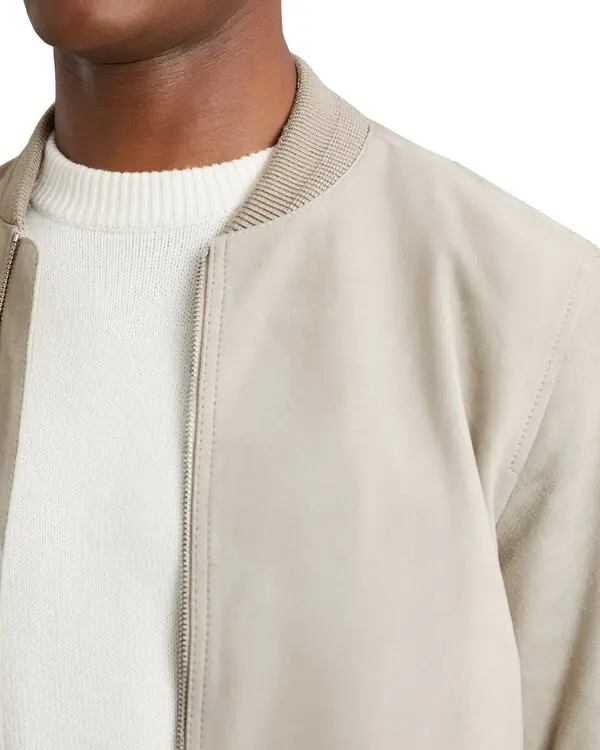 REISS Burnham Suede Bomber Jacket - Light Grey