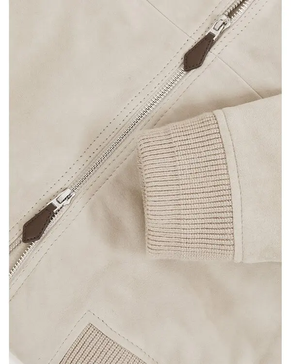 REISS Burnham Suede Bomber Jacket - Light Grey