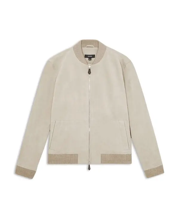 REISS Burnham Suede Bomber Jacket - Light Grey