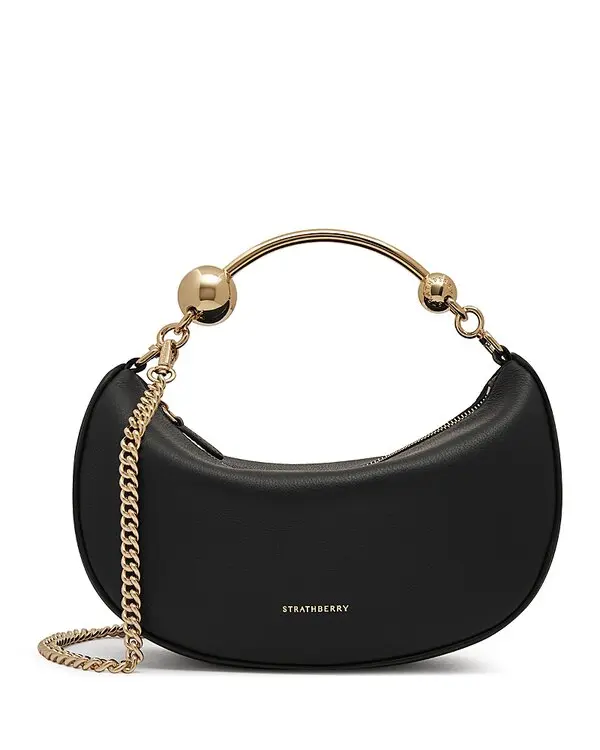 Strathberry Crescent Moon Small Leather Crossbody - Black