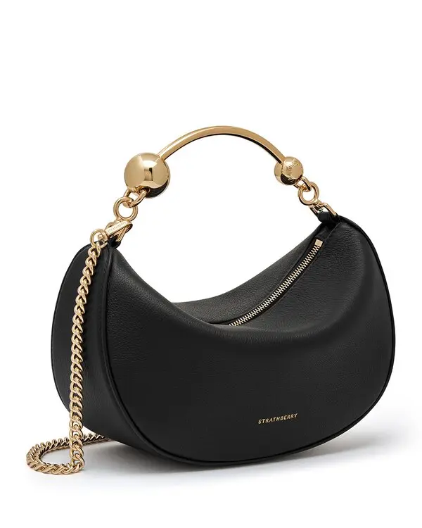 Strathberry Crescent Moon Small Leather Crossbody - Black