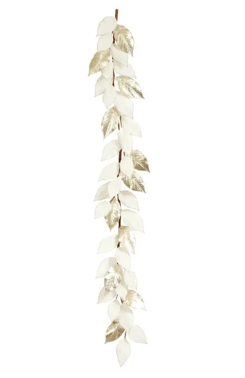 MARK ROBERTS Glittered Shiny Magnolia Leaves Garland - White