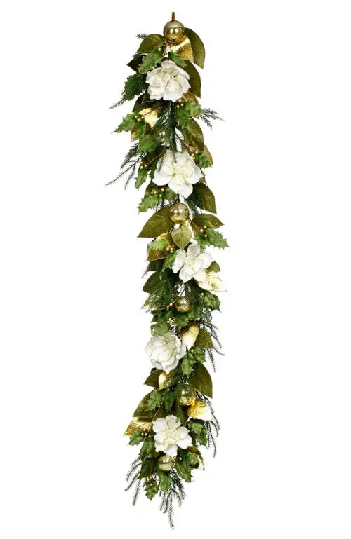 MARK ROBERTS Glittered Magnolia Garland - White