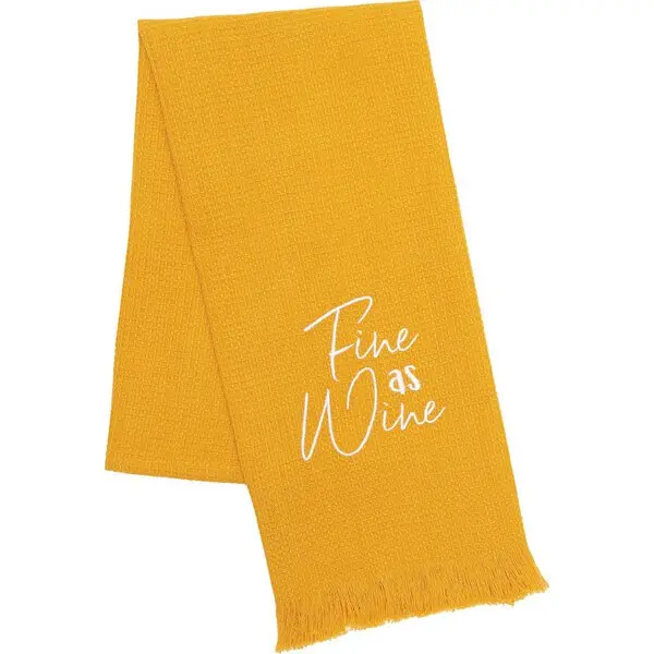 CAROL & FRANK Fine As Wine Embroidered Waffle Weave Cotton Decorative Kitchen Dishtowel - Yellow
