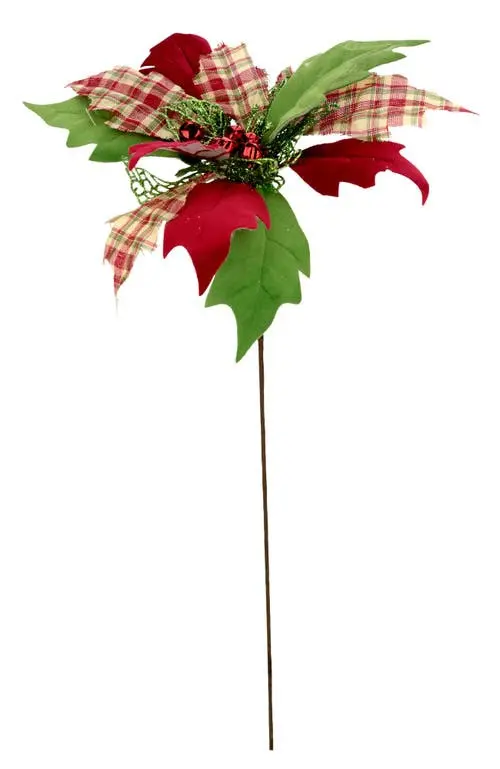 MARK ROBERTS Holly Berry Poinsettia Pick - Red