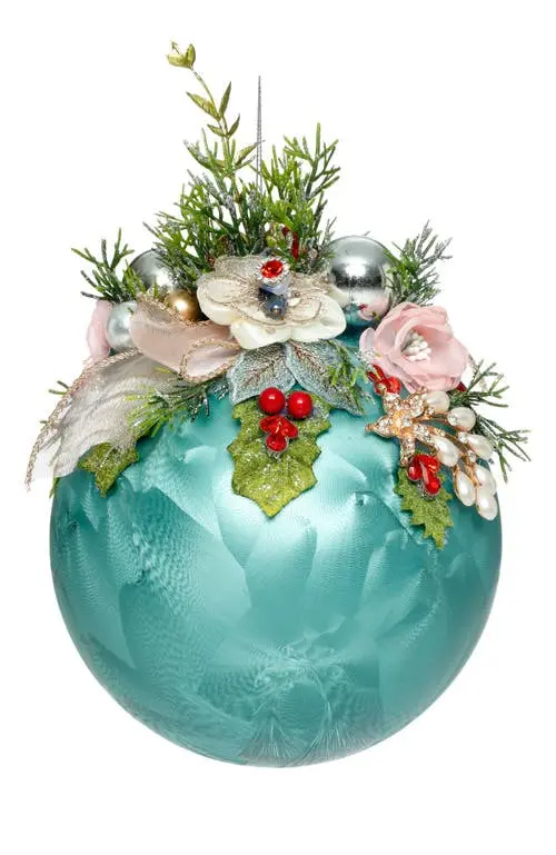 MARK ROBERTS Floral Jeweled Ornament, Frosted - Frosted Blue