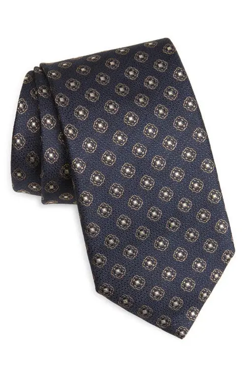Canali Medallion Silk Neck Tie - Navy