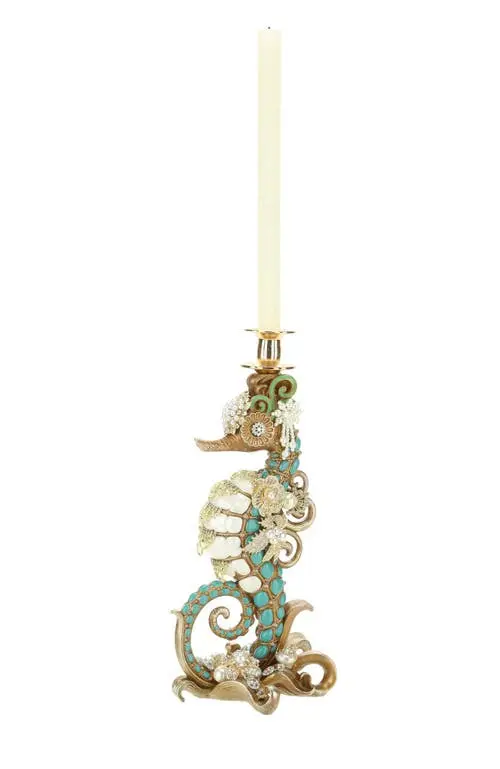 MARK ROBERTS Jeweled Seahorse Finial Candleholder - Turquoise