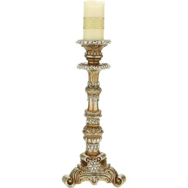 MARK ROBERTS Jeweled Pillar Candleholrder - Gold