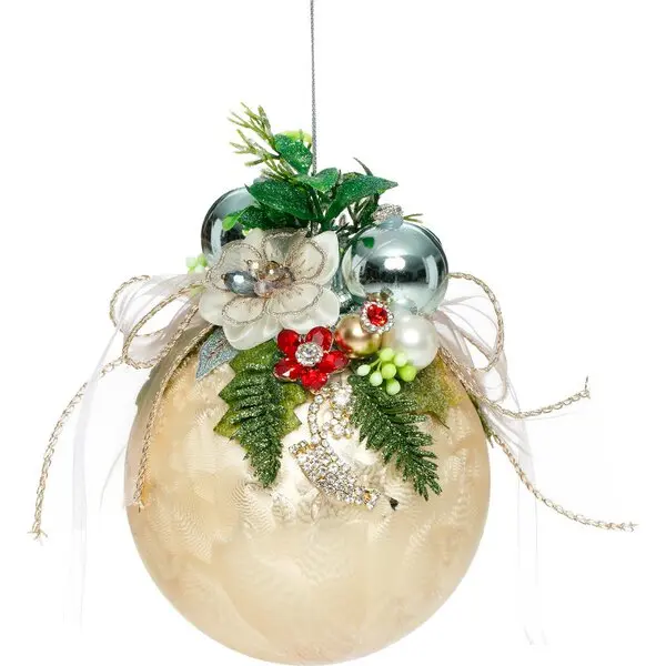 MARK ROBERTS Floral Jeweled Ball Ornament, Frosted - Frosted Gold