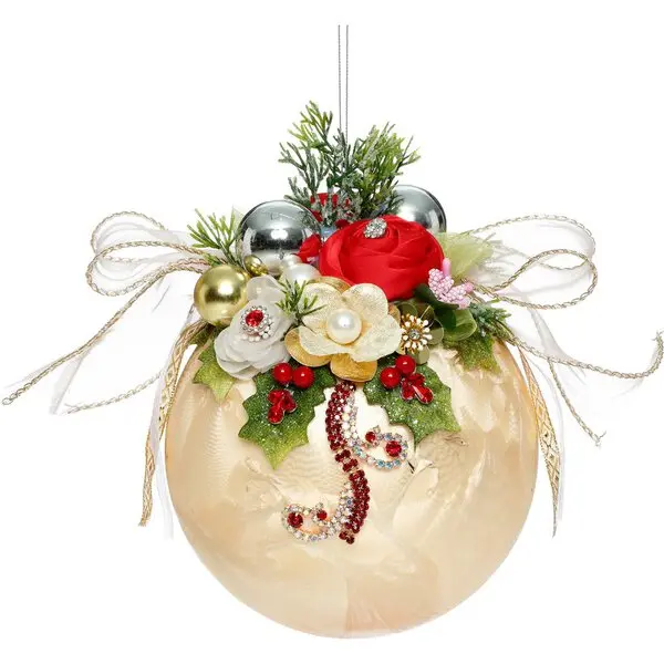 MARK ROBERTS Floral Jeweled Ornament, Frosted - Frosted Gold