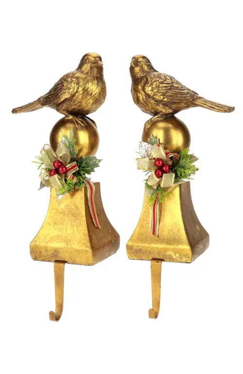 MARK ROBERTS Christmas Trimmed Bird Stocking Holder - Gold