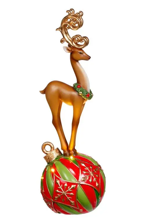 MARK ROBERTS Deer On Ornament With Led - Rust/copper