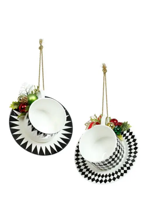 MARK ROBERTS Cup And Saucer With Deco Ornament,set Of 2 - White