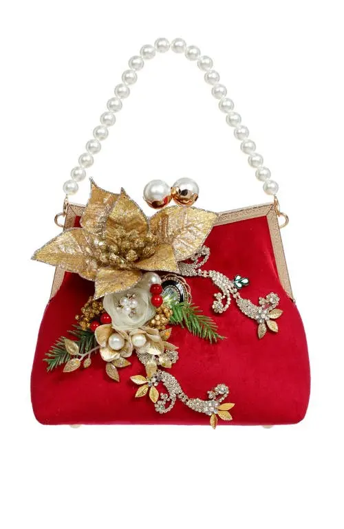 MARK ROBERTS Bag With Pearl Chain Ornament - Red