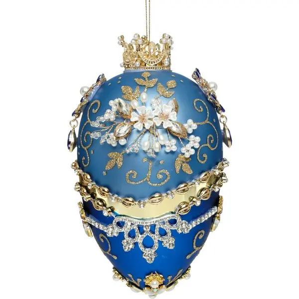MARK ROBERTS Faberge Jewel Egg Ornament - Dark Blue