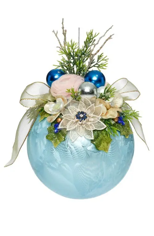 MARK ROBERTS Floral Jeweled Ornament, Frosted - Frosted Light Blue