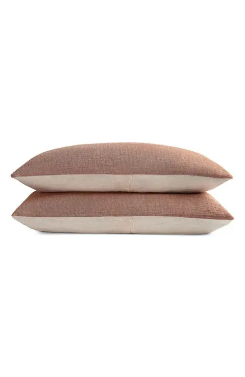 CRANE HOME Set Of 2 Crinkled Cotton & Linen Pillow Shams - Brown
