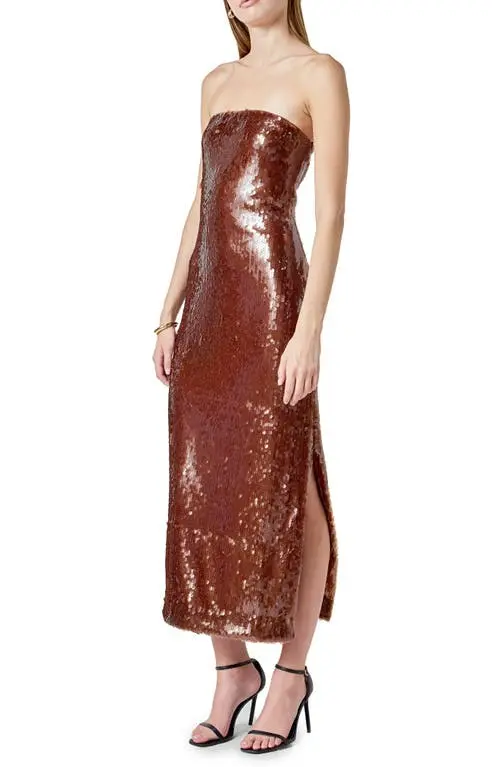 Endless Rose Sequin Strapless Midi Dress - Brown