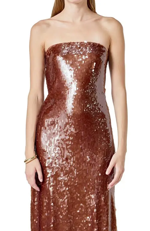Endless Rose Sequin Strapless Midi Dress - Brown