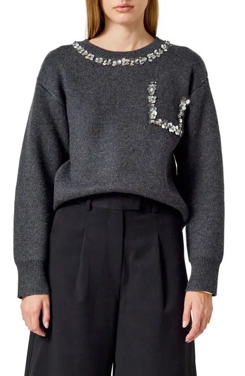 Endless Rose Paillette Trimmed Crewneck Sweater