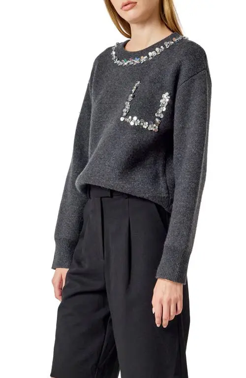 Endless Rose Paillette Trimmed Crewneck Sweater