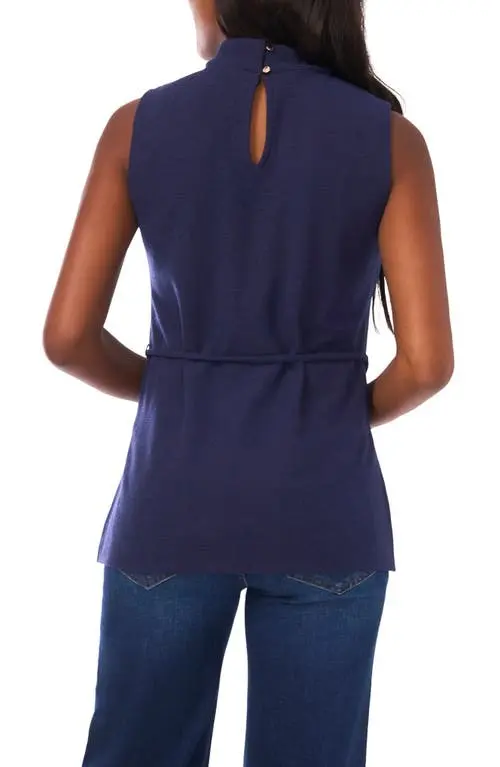 Vince Camuto Sleeveless Belted Mock Neck Top - Classic Navy