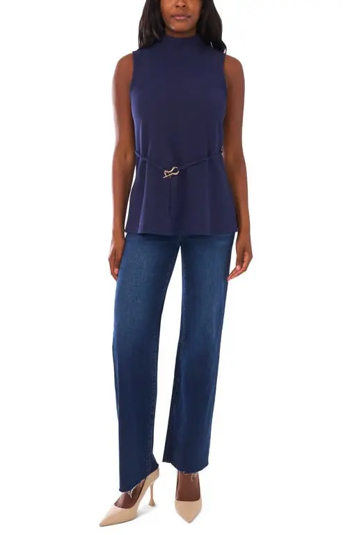 Vince Camuto Sleeveless Belted Mock Neck Top - Classic Navy