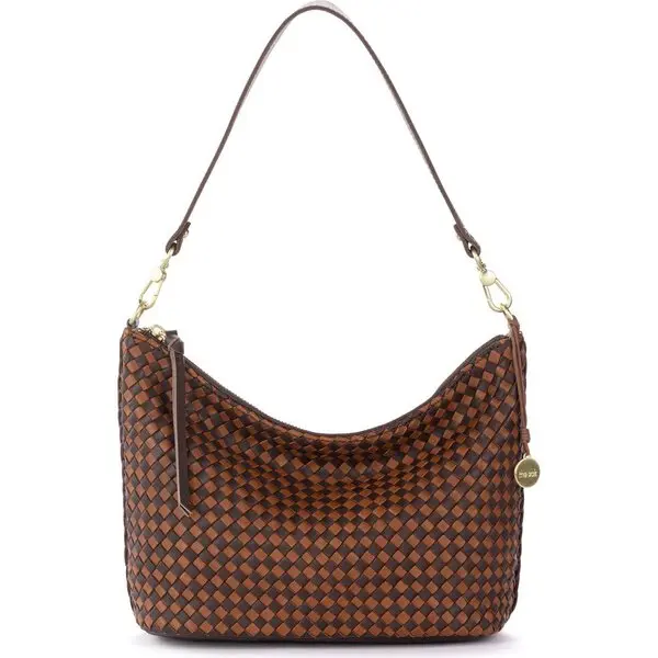 THE SAK Juniper Small Hobo Leather Bag - Woven Mahogany Cognac