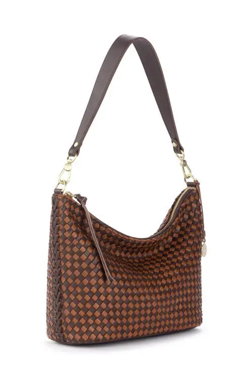 THE SAK Juniper Small Hobo Leather Bag - Woven Mahogany Cognac