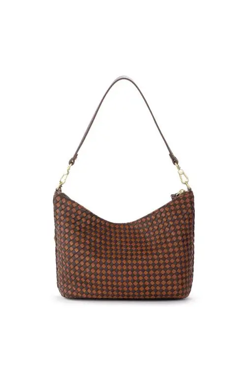 THE SAK Juniper Small Hobo Leather Bag - Woven Mahogany Cognac